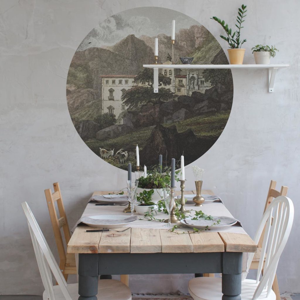 Zelfklevend behang cirkel ZEPPE met landschap in Sicilie